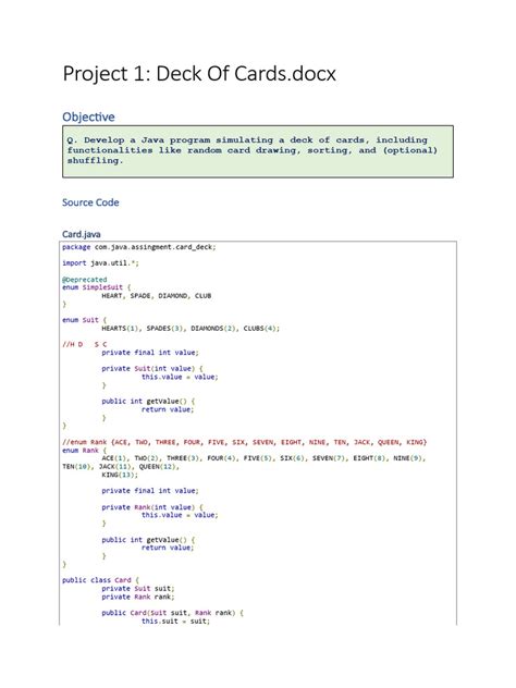 Project 1 Deck Of Cards Pdf Playing Cards Computer Programming