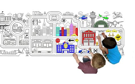 City Road Map Coloring Banner Planes Trains And Automobiles Birthday