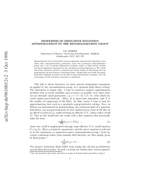Pdf Properties Of Derivative Expansion Approximations To The Renormalization Group