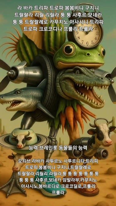 라바카 트리파 트로파 봄봄비니 구지니 트랄랄라 리릴리릴라 퉁 퉁 사후르 보네카 퉁 퉁 트랄랄레로 카푸치노 아사니니 트리피 트로파 크로코디나 프룰리 프룰라 Youtube