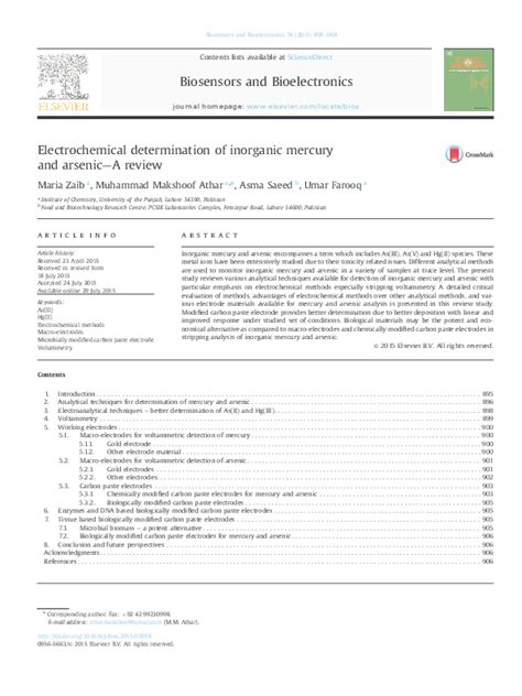 Pdf Electrochemical Determination Of Inorganic Mercury And Arsenic—a