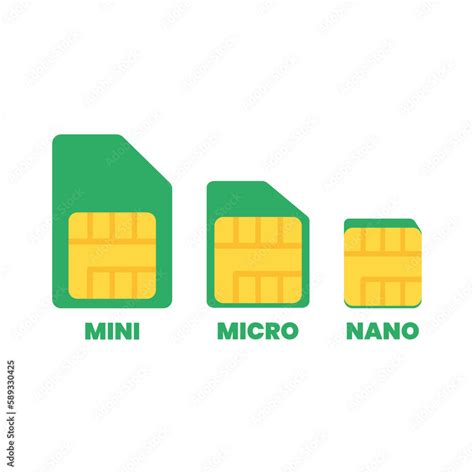 Sim Card Types Mini Micro Nano Different Sizes Vector Illustration