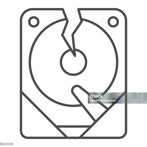 하드 디스크 드라이브 고장 얇은 선 아이콘 해커 공격 개념 벡터 그래픽 데이터 손실 흰색 배경의 저장 기호 균열 모바일 또는 웹 디자인용 윤곽선 스타일 아이콘 검은색에 대한