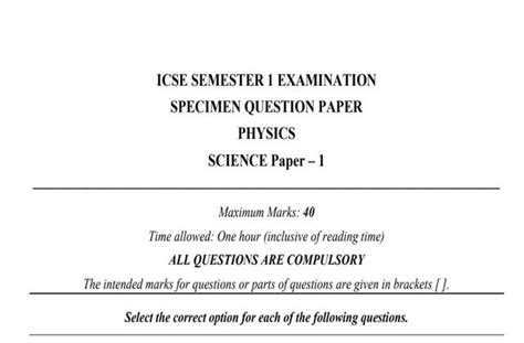 ICSE Physics Class Semester Exam Check Physics Science Question Paper Analysis