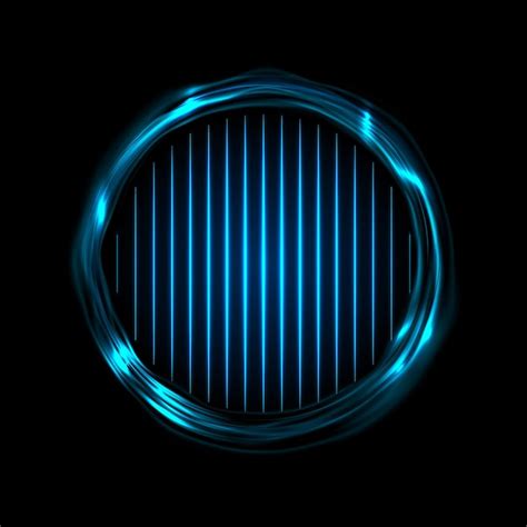 푸른 빛나는 전기 고리와 네온 라인 추상적인 배경 프리미엄 벡터
