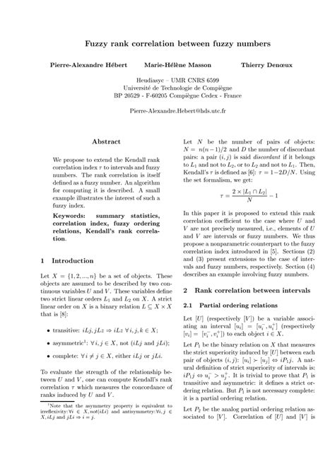 Pdf Fuzzy Rank Correlation Between Fuzzy Numbers