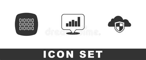 Set Binary Code Pie Chart Infographic And Cloud And Shield Icon