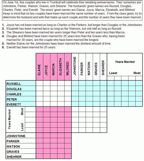 Printable Logic Grid Puzzles For Adults Printable Logic Puzzles