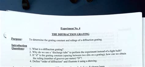 Solved Experiment No 4 The Diffraction Grating Purpose Introduction