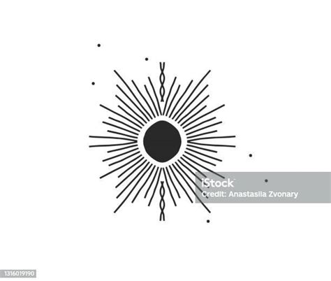 손으로 그린 벡터 추상 스톡 플랫 그래픽 일러스트와 매직 천체 태양 실루엣 아트의 로고 요소로 심플한 스타일로 화이트