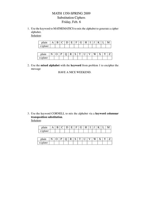 4 Questions On Substitution Ciphers The Art Of Secret Writing Math 1350 Docsity