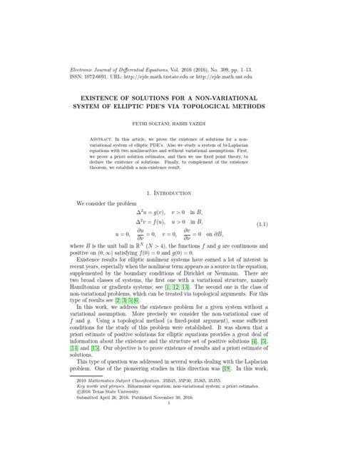Existence Of Solutions For A Non Variational Syste Pdf Partial