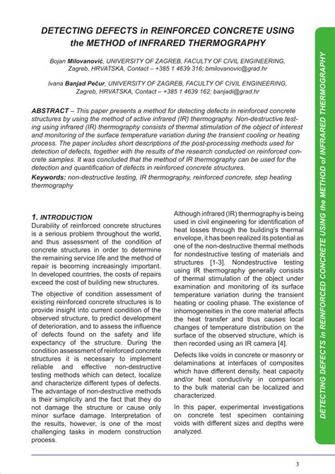 Pdf Detecting Defects In Reinforced Concrete Using The Method Of Infrared Thermography
