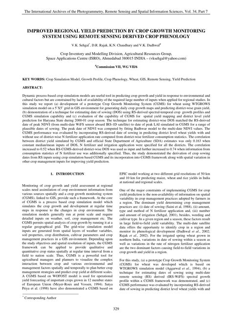 Pdf Improved Regional Yield Prediction By Crop Growth Monitoring
