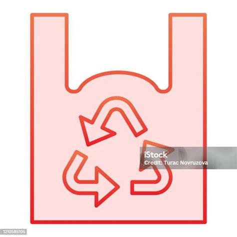 셀로판 패키지 플랫 아이콘입니다 손잡이와 재활용 기호폴리에틸렌 가방 플라스틱 제품 디자인 개념 흰색 배경에 그라데이션 스타일