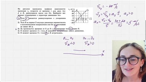 На рисунке приведены графики зависимости проекции Vx скорости от времени T для двух тел А и Б
