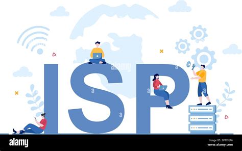 Isp Or Internet Service Provider Cartoon Illustration With Keywords And Icons For Intranet
