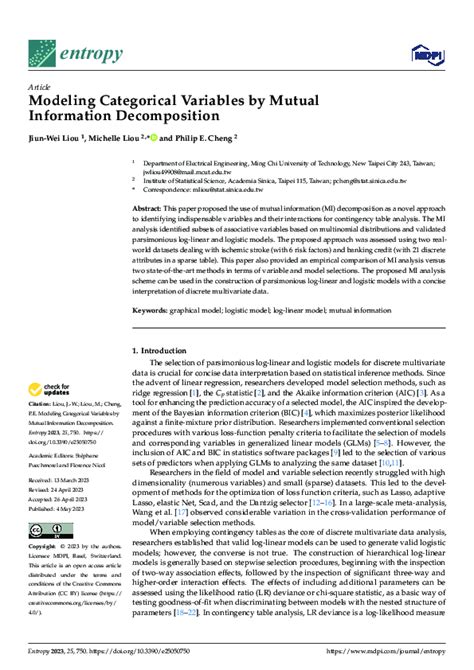 Pdf Modeling Categorical Variables By Mutual Information Decomposition