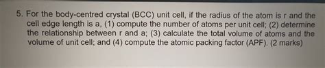 Solved For The Body Centred Crystal BCC Unit Cell If Chegg