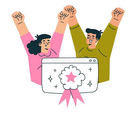Productive Workflow With Man And Woman Cheering Gain Certificate Of Success Managing Task Vector