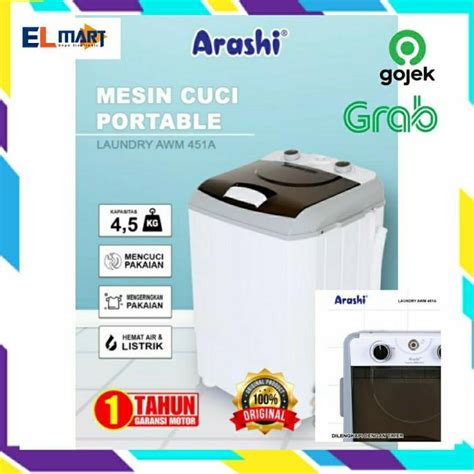 Jual Arashi Mesin Cuci Mini Portable 1 Tabung Awm 451a 451 A Grab Shopee Indonesia