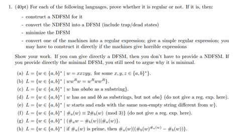 Solved For Each Of The Following Languages Prove Whether It