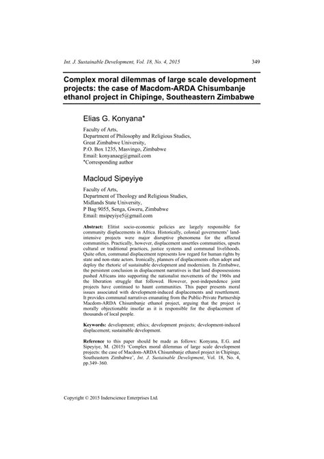 Pdf Complex Moral Dilemmas Of Large Scale Development Projects The Case Of Macdom Arda