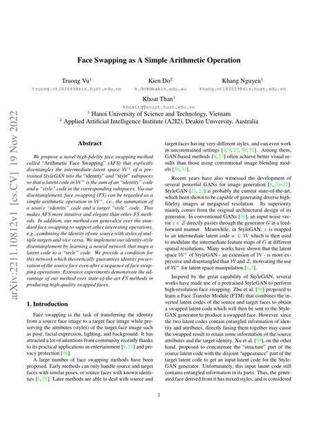Pdf Face Swapping As A Simple Arithmetic Operation