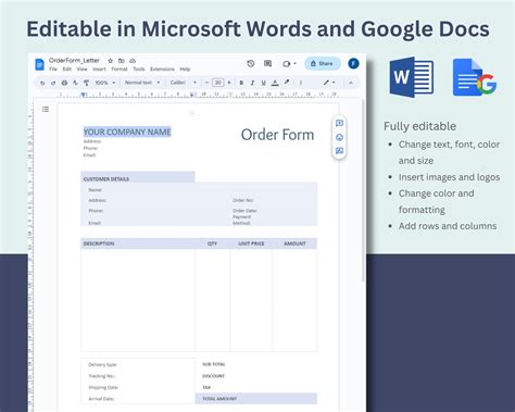Editable Purchase Order Template Auto Calculation PDF MS Word MS Excel Google Docs Google