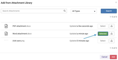 library entries how do i add an attachment from my document library
