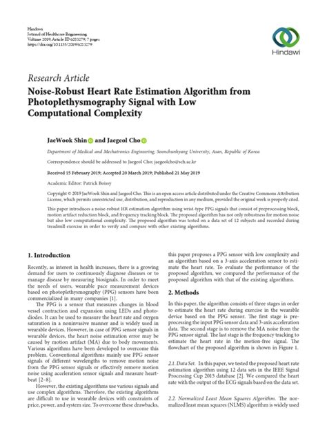 Noise Robust Heart Rate Estimation Algorithm From Ppg Signal With Low Computacional Complexity