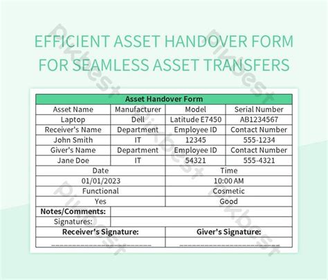 Streamlined Asset Transfer Form For Smooth Transitions Excel Template