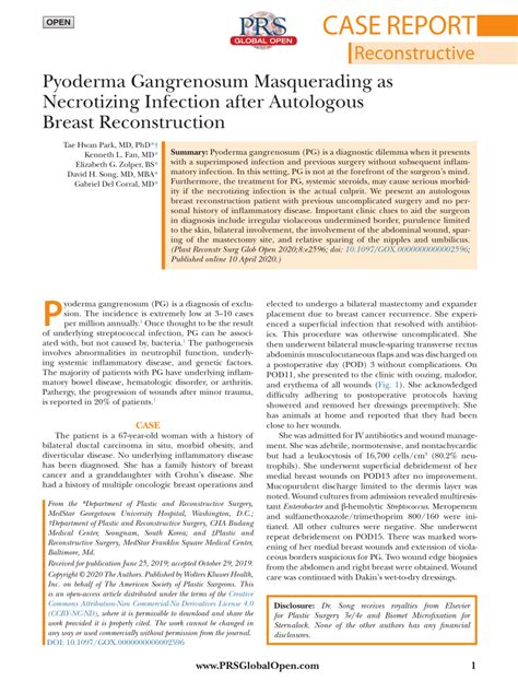 Pdf Pyoderma Gangrenosum Masquerading As Necrotizing Infection After