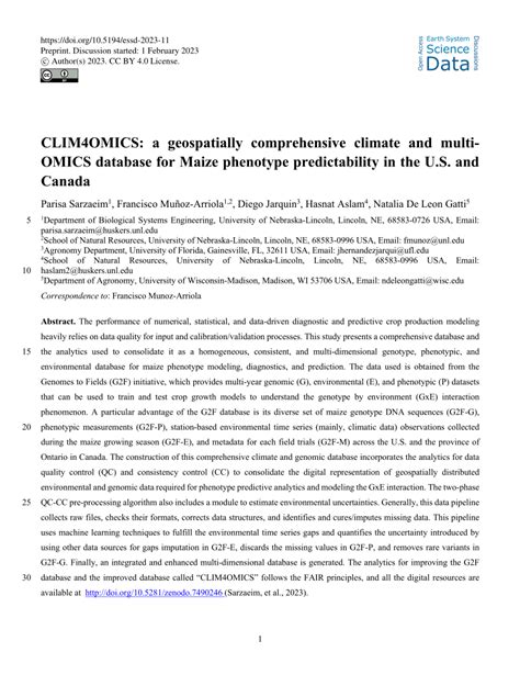 Pdf Clim4omics A Geospatially Comprehensive Climate And Multi Omics Database For Maize