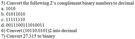 5 Convert The Following2s Complement Binary Numbers To Decimal A1010