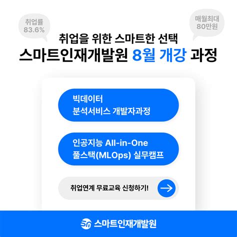 스마트인재개발원 8월 개강 과정 빅데이터 인공지능 취업연계 무료교육 공모전 대외활동 링커리어