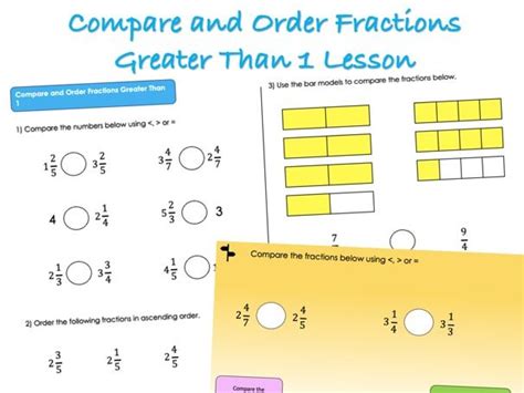 Year 5 Fractions Compare And Order Fractions Greater Than 1 Lesson