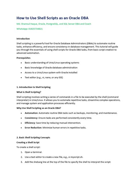 How To Use Shell Scripts As An Oracle Dba By Md Shamsul Haque Pdf