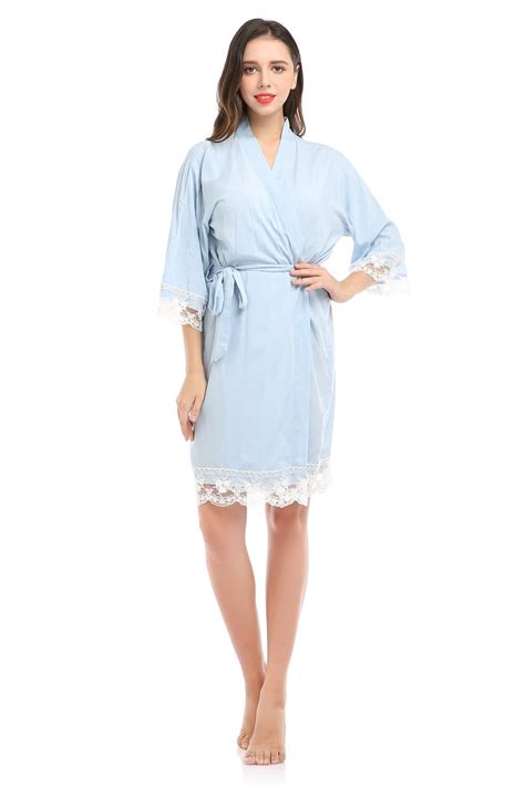 Women Sexy Night Robe Home Suit Cotton Lace Edge Sleepwear Solid Loose