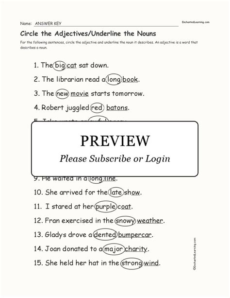 Underline The Adjectives Worksheet