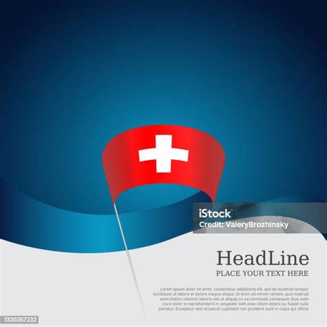 파란색 흰색 배경에 스위스 플래그 벡터 배너 디자인 스위스 내셔널 포스터 비즈니스 소책자 표지 스위스 국기와 물결 모양의 리본 국가 애국 전단지 브로셔 여행 주제에 대한