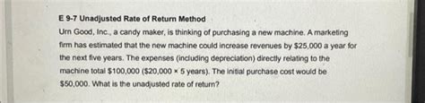 E Unadjusted Rate Of Return Method Urn Good Chegg Com