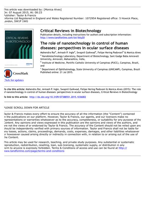 Pdf The Role Of Nanotechnology In Control Of Human Diseases Perspectives In Ocular Surface