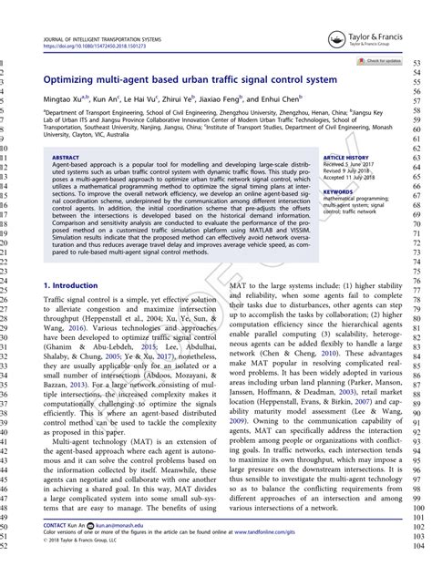 PDF Optimizing Multi Agent Based Urban Traffic Signal Control System