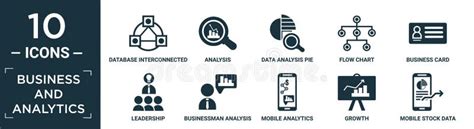 Filled Business And Analytics Icon Set Contain Flat Database