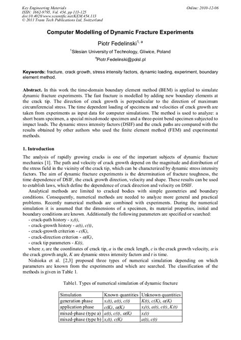Computer Modelling Of Dynamic Fracture Experiments Scientificnet