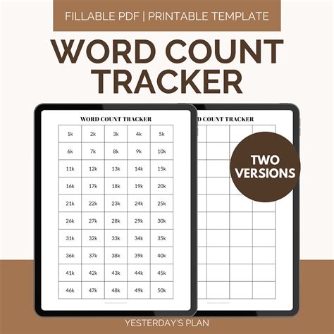 Word Count Tracker Template Writing Progress Tracker Writing Tool Writing Goal Tracker