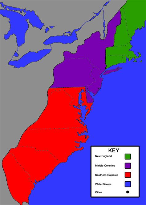 13 Colonies Map With Colonial Cities