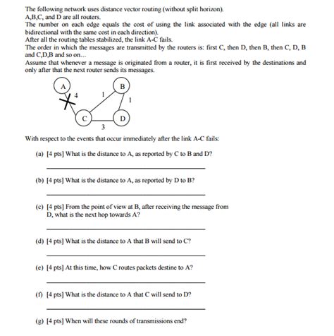Solved The Following Network Uses Distance Vector Routing Chegg