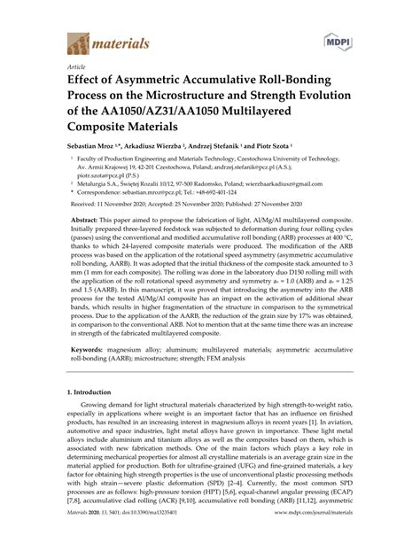 Pdf Effect Of Asymmetric Accumulative Roll Bonding Process On The Microstructure And Strength